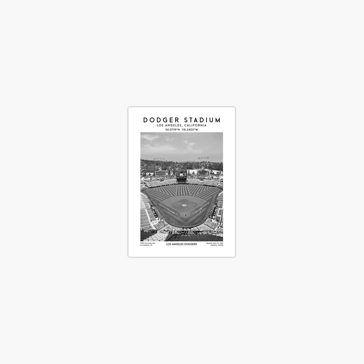 Onim Dodger Stadium Print, Los Angeles Baseball Arena Sticker, Phone ...