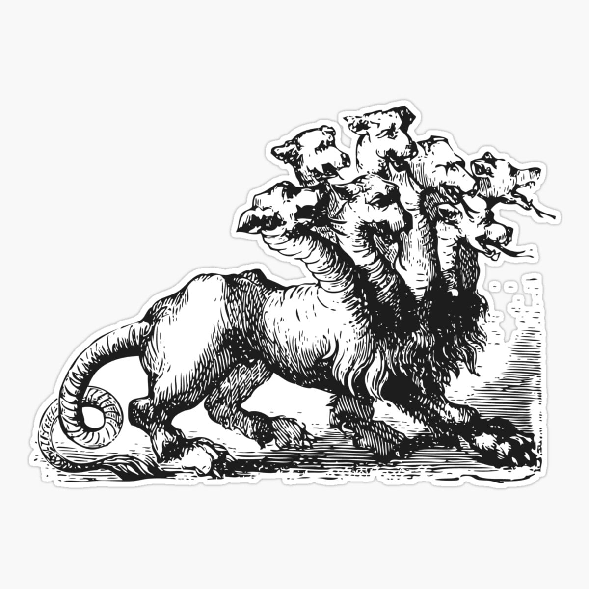 Onim Dog Hydra Antique Drawing | Old-Style Illustration Sticker, Phone ...