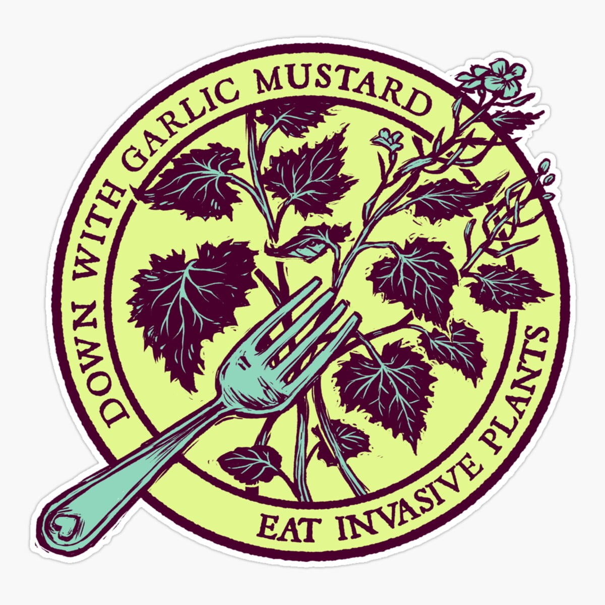 Onim Down With Garlic Mustard Sticker, Phone Decal Water Bottle ...