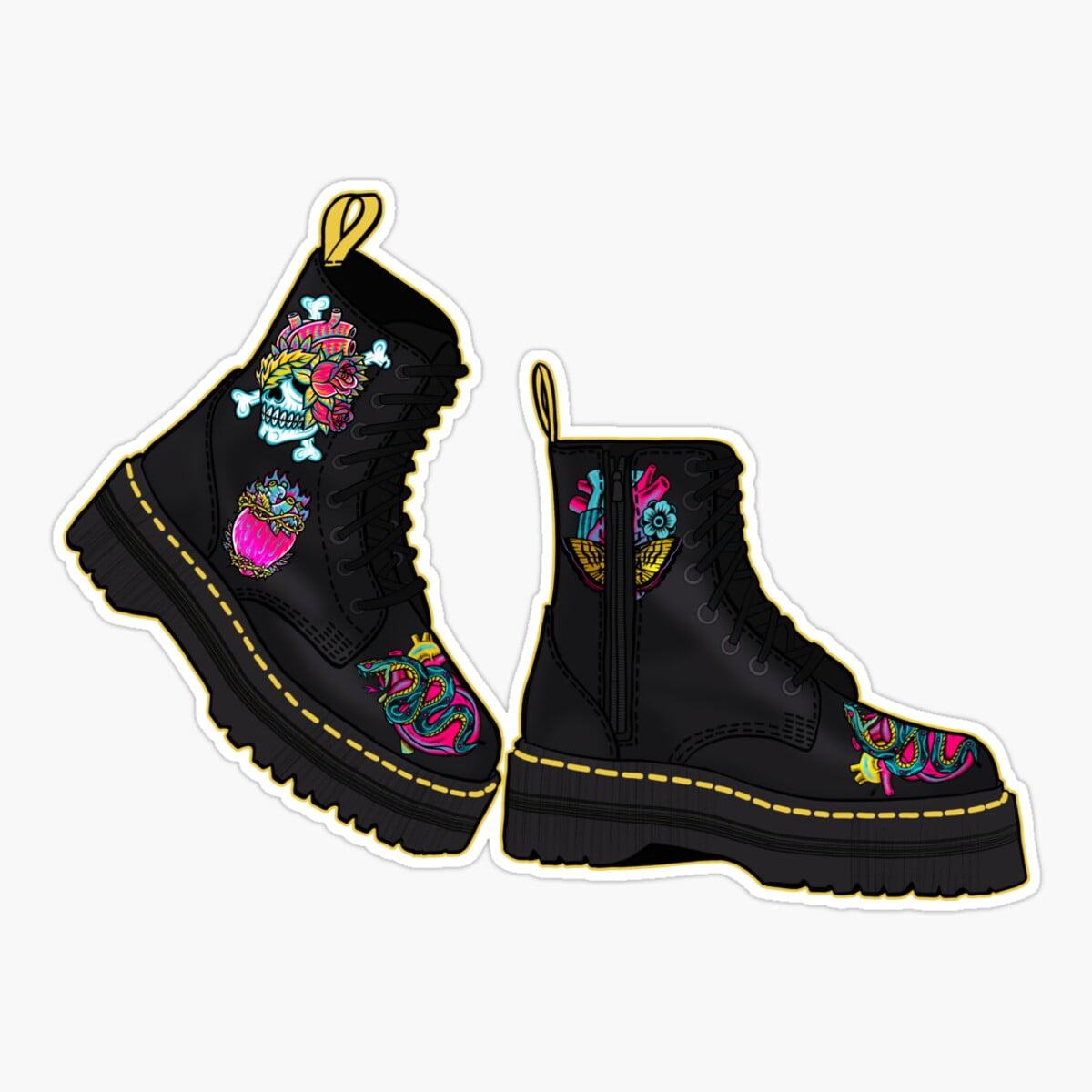 Onim Dr Martens With Tattoo Design Sticker, Phone Decal Water Bottle ...