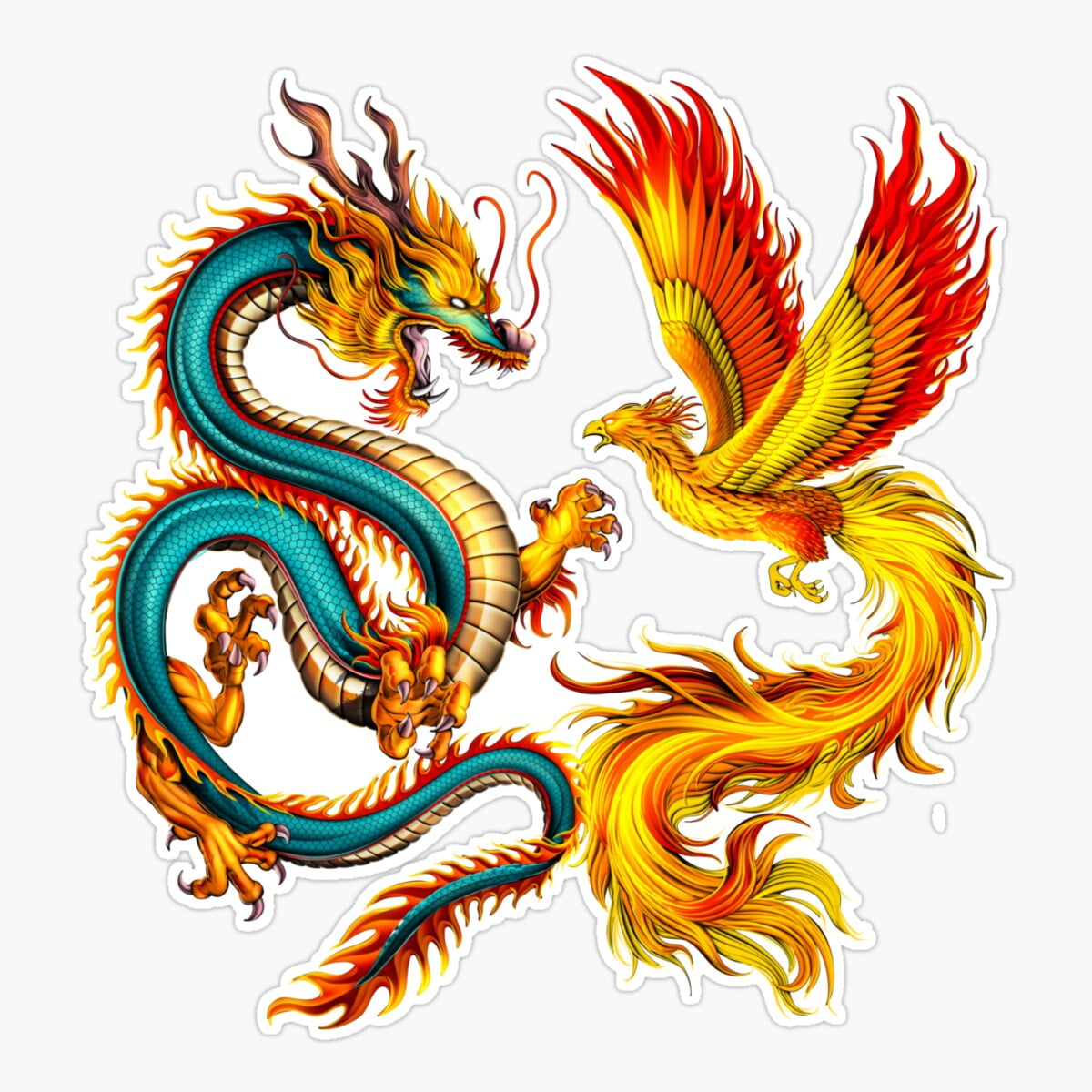 Onim Dragon And Phoenix Sticker, Phone Decal Water Bottle Stickers Car ...