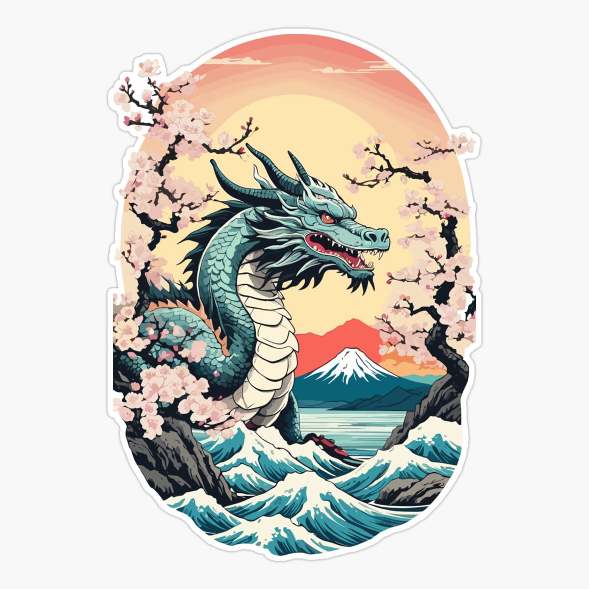 Onim Dragon Anime Vintage Japanese Mythology Art Sticker, Phone Decal ...