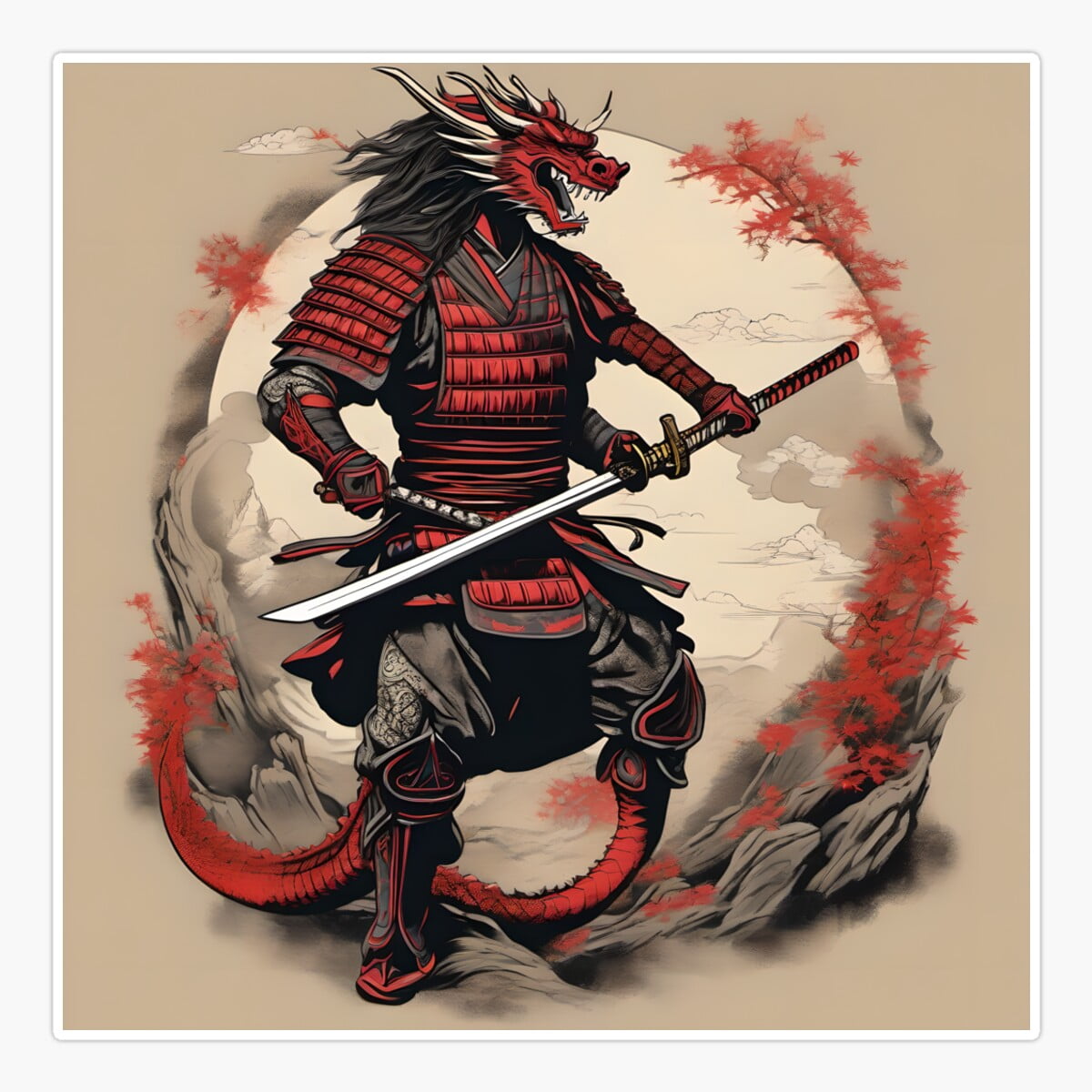Onim Dragon Samurai Sticker, Phone Decal Water Bottle Stickers Car ...