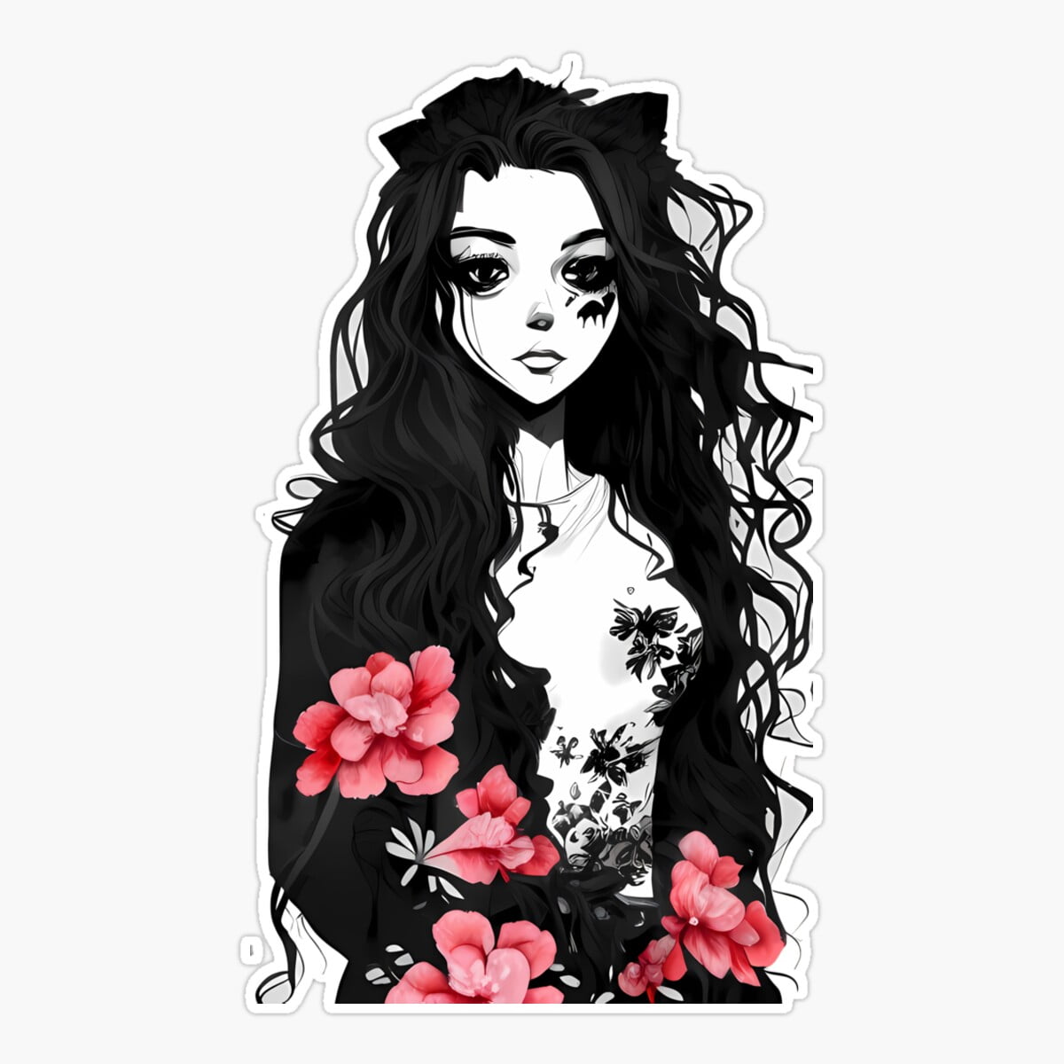 Onim A Drawing Of A Woman With Flowers In Her Hair, Gothic Art, Goth ...