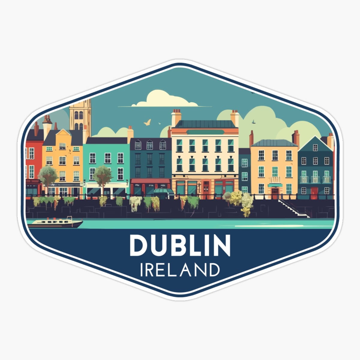 Onim Dublin Ireland Travel Art Sticker, Phone Decal Water Bottle ...