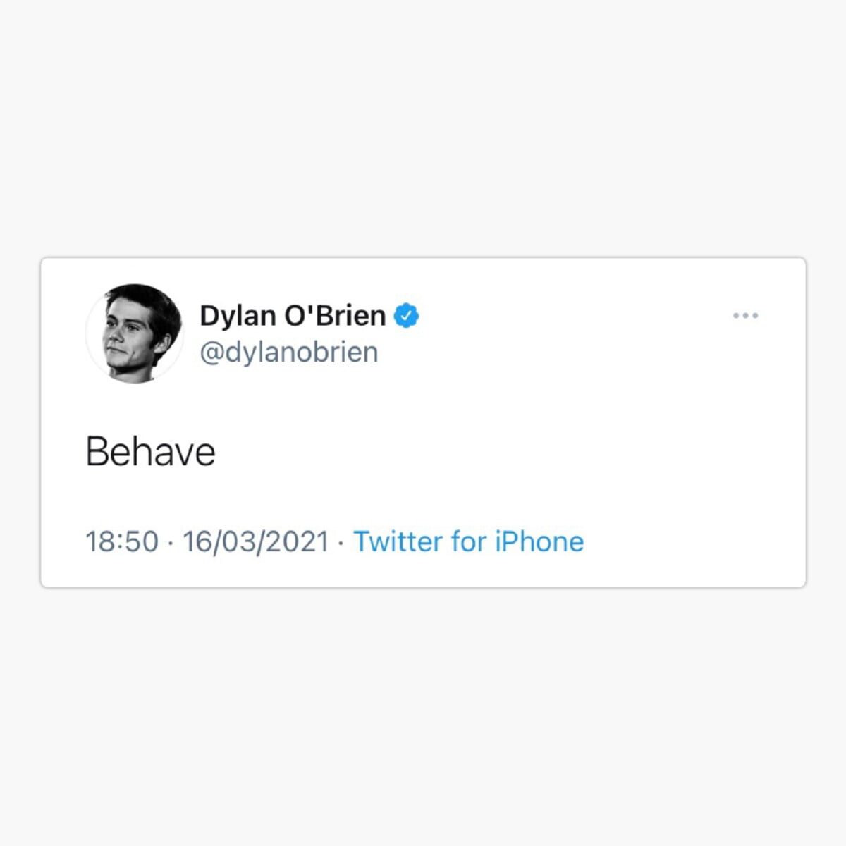 Onim Dylan O’Brien Behave Tweet Sticker, Phone Decal Water Bottle ...