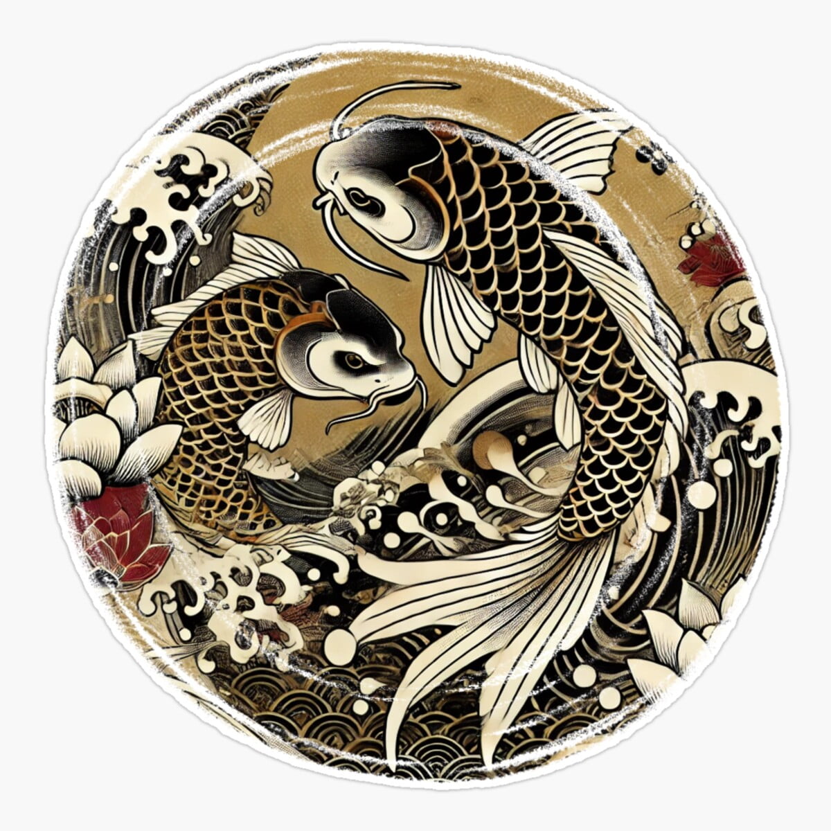 Onim Dynamic Koi Fish And Waves Art Sticker, Phone Decal Water Bottle ...