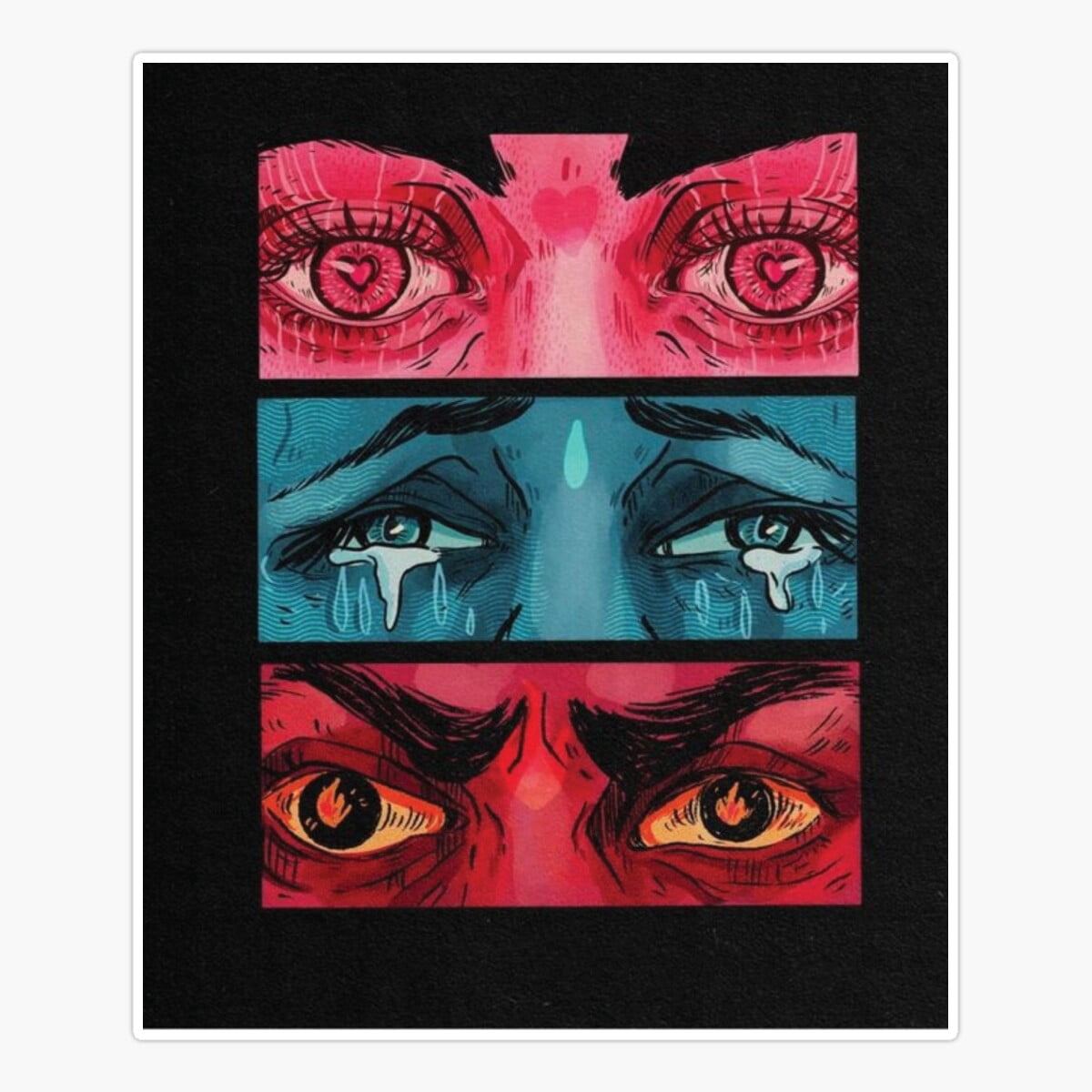 Onim Emotional Eyes Collage Art Sticker, Phone Decal Water Bottle ...