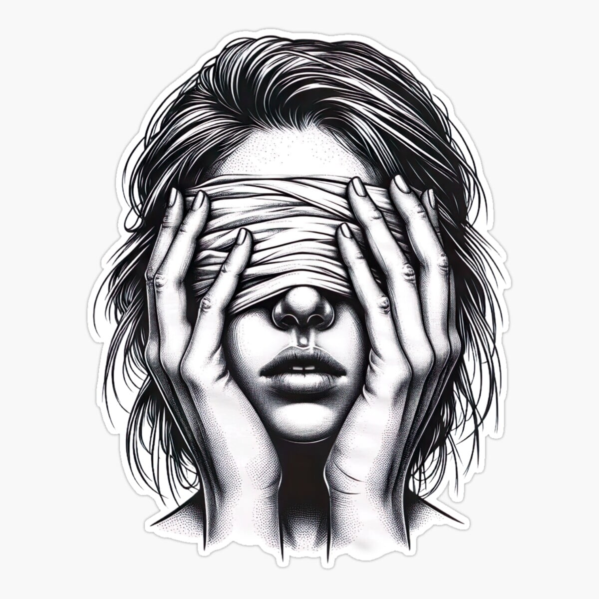 Onim Emotional Hand-Drawn Black And White Art: Person Covering Face ...