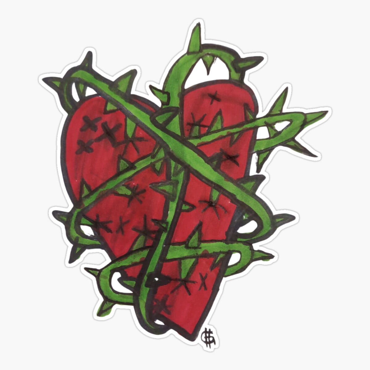 Onim Emotional Heart Wrap In Thorns Sticker, Phone Decal Water Bottle ...