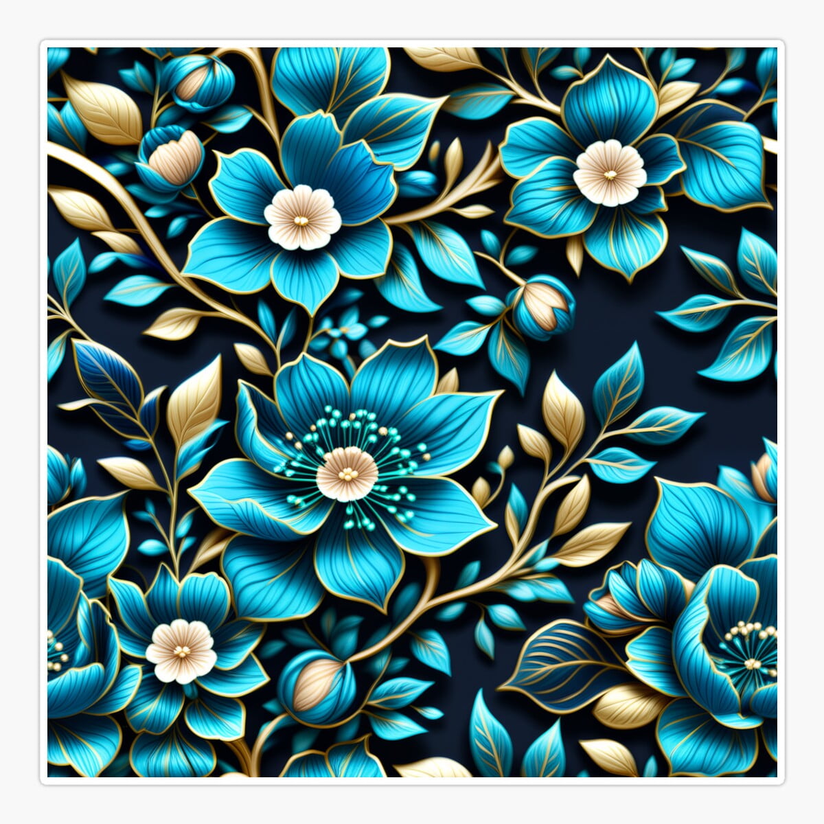 Onim Enchanted Azure & Gold Floral | Mystical Botanical Elegance ...