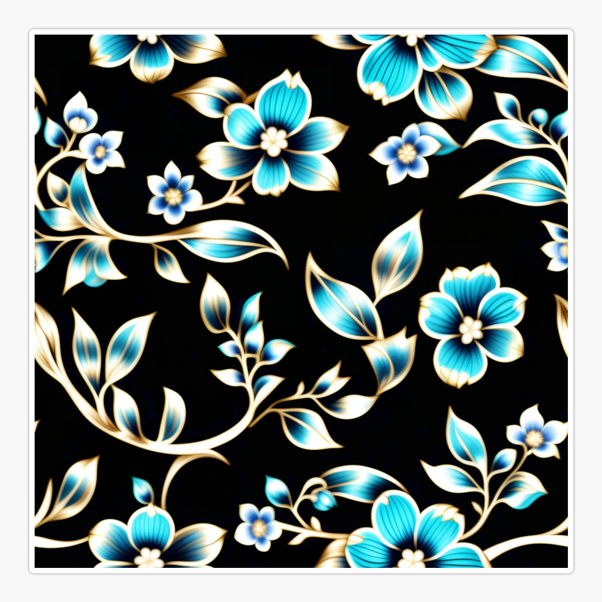 Onim Enchanted Teal & Gold Floral Elegance | Luxurious Botanical Art ...