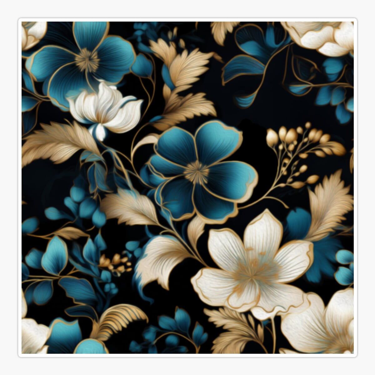 Onim Enchanted Vintage Teal & Gold Floral | Elegant Oil Painting Effect ...
