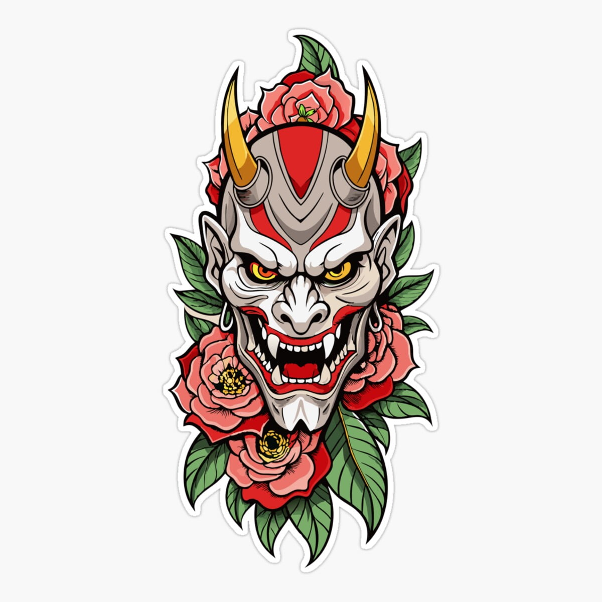 Onim Enigmatic Rose And Hannya Mask Sticker, Phone Decal Water Bottle Stickers Car Decals, Funny ...