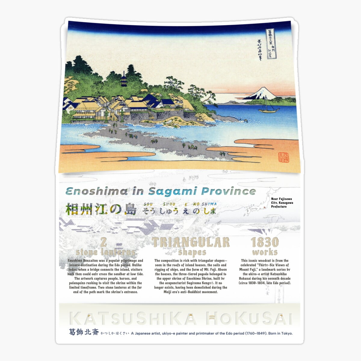 Onim Enoshima In Sagami Province | Hokusai Japanese Art Sticker, Phone ...