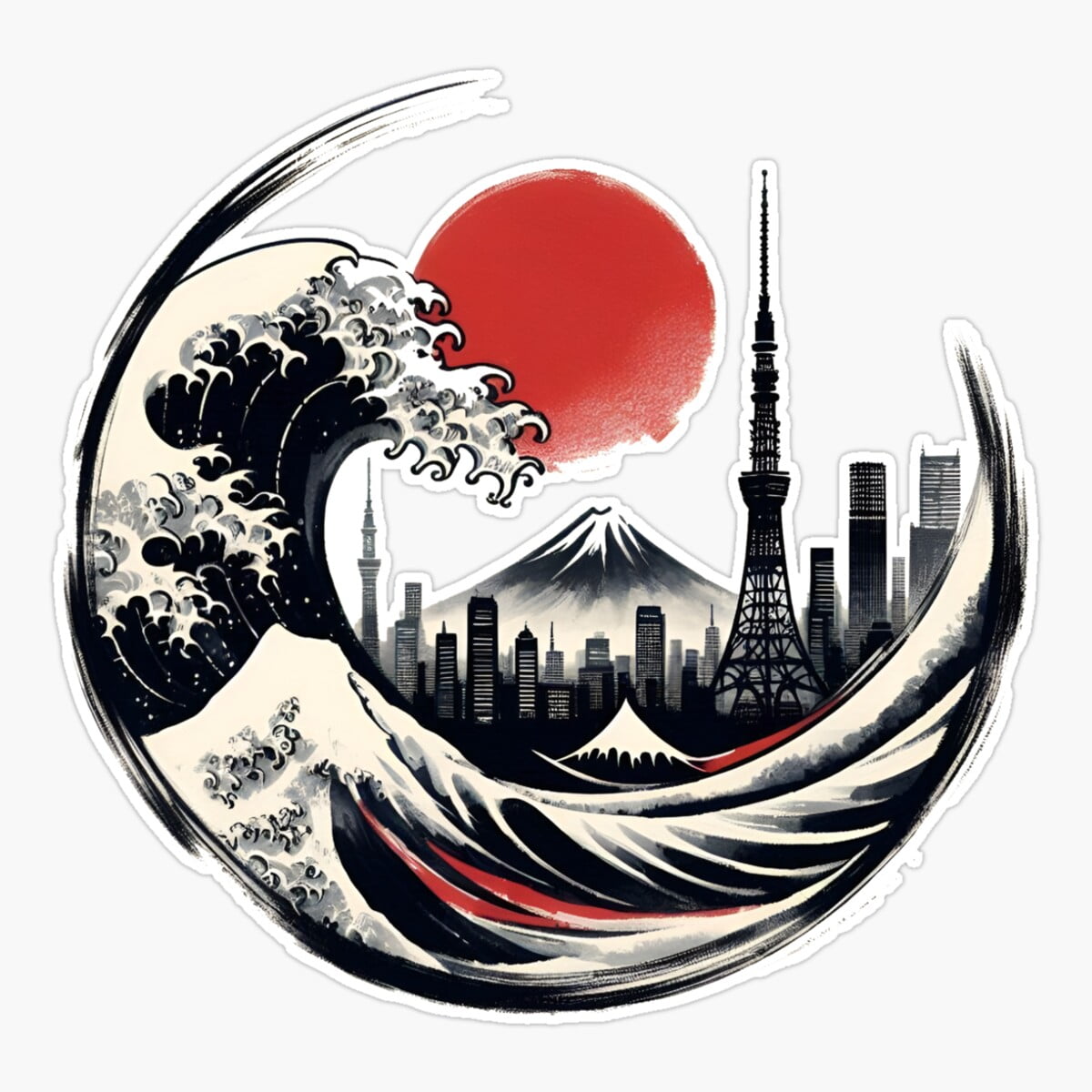 Onim Enso Great Wave Off Kanagawa Sticker, Phone Decal Water Bottle ...