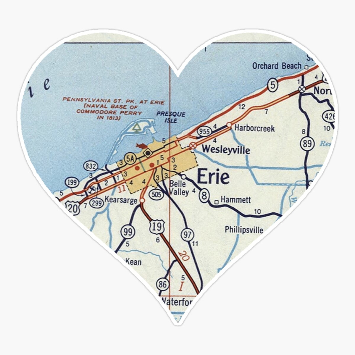 Onim Erie Pa Vintage Map Sticker, Phone Decal Water Bottle Stickers Car ...