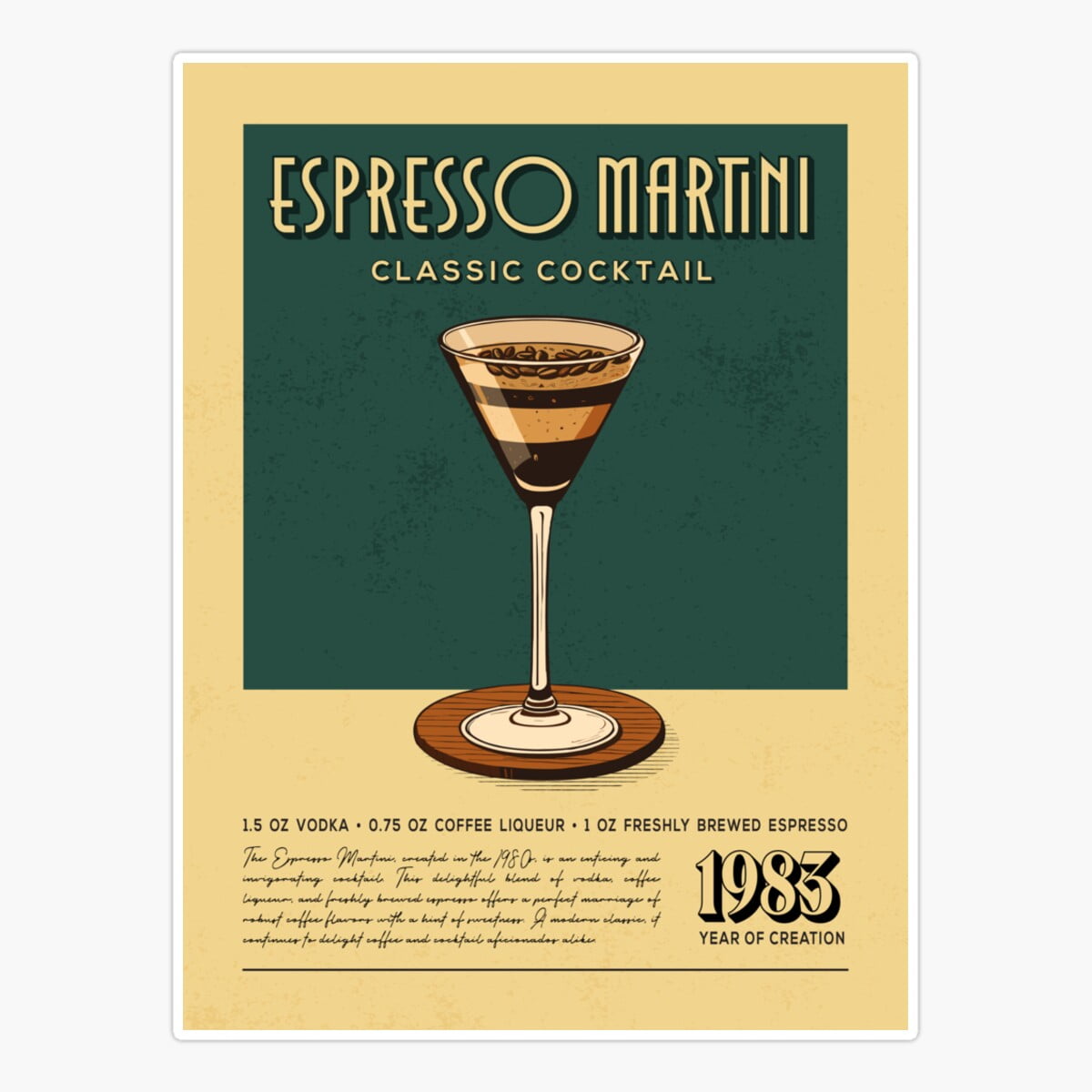 Onim Espresso Martini Cocktail Vintage Recipe Poster Sticker, Phone ...