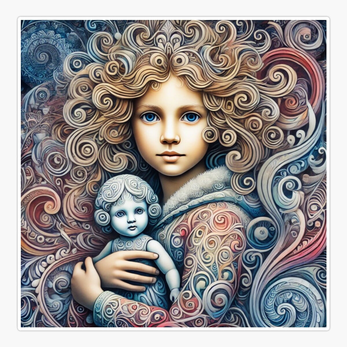 Onim Ethereal Girl And Her Enchanted Doll Sticker, Phone Decal Water ...