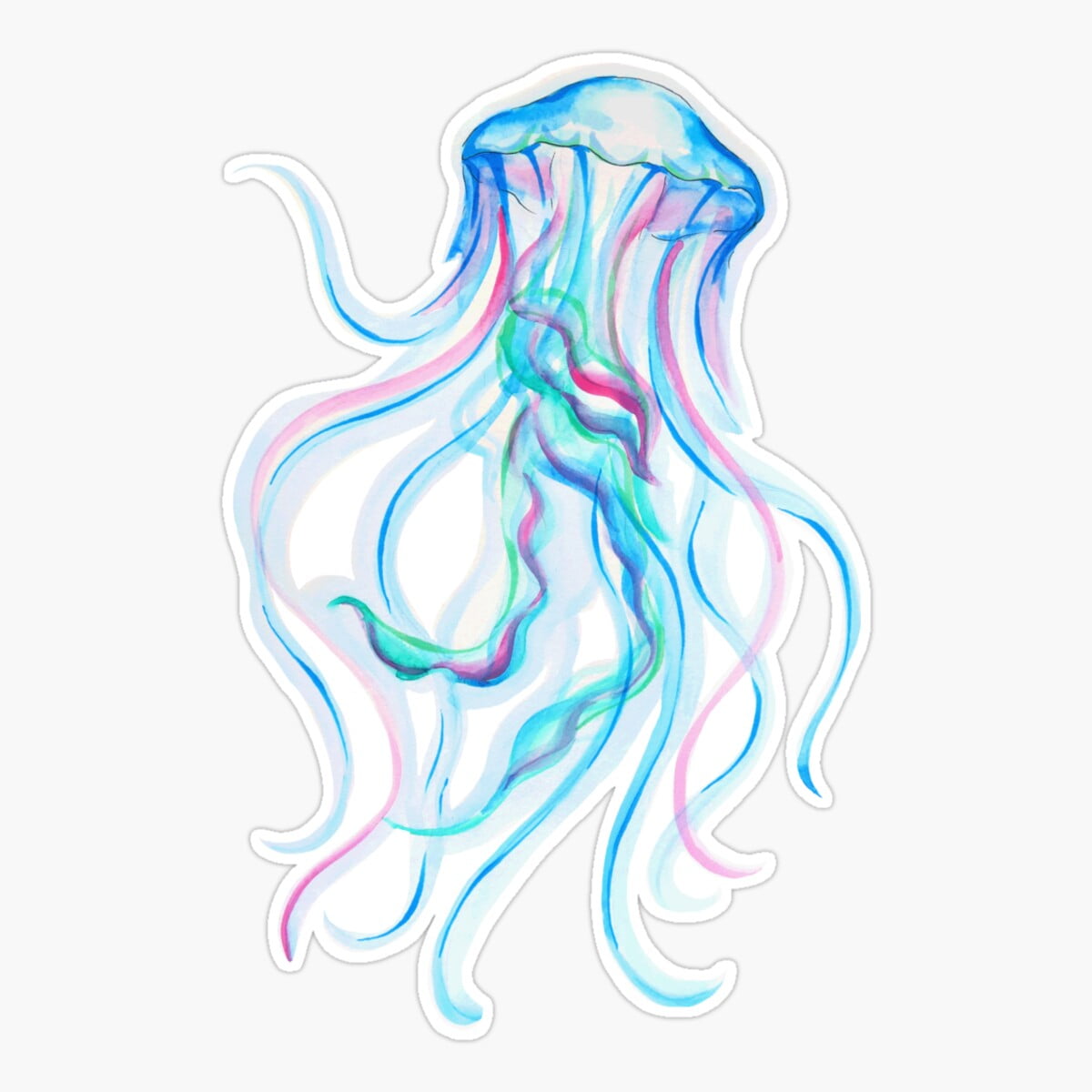 Onim Ethereal Watercolor Jellyfish Sticker, Phone Decal Water Bottle ...