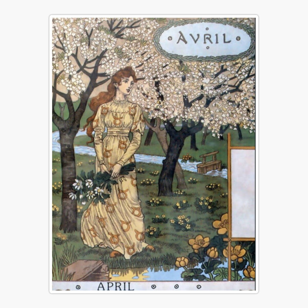 Onim Eugene Grasset French Art Nouveau Poster Avril Sticker, Phone ...