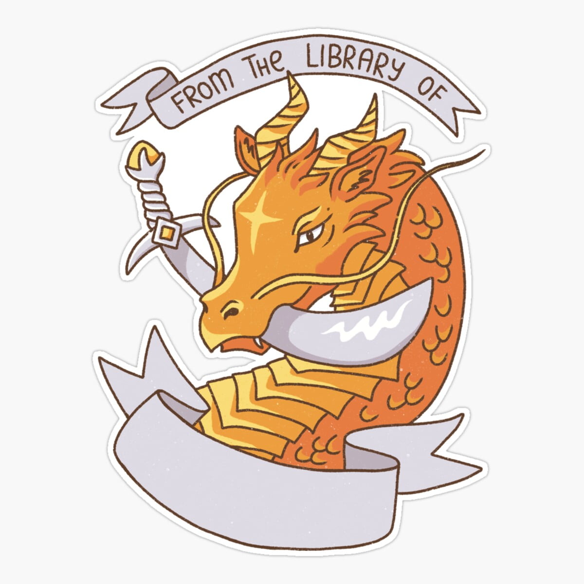 Onim Ex Libris Dragon Bookplate - Red Dragon Holding A Sword ...