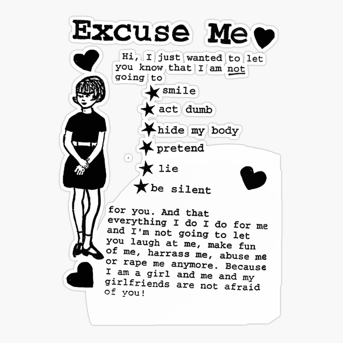 Onim Excuse Me Riot Grrrl Sticker, Phone Decal Water Bottle Stickers ...
