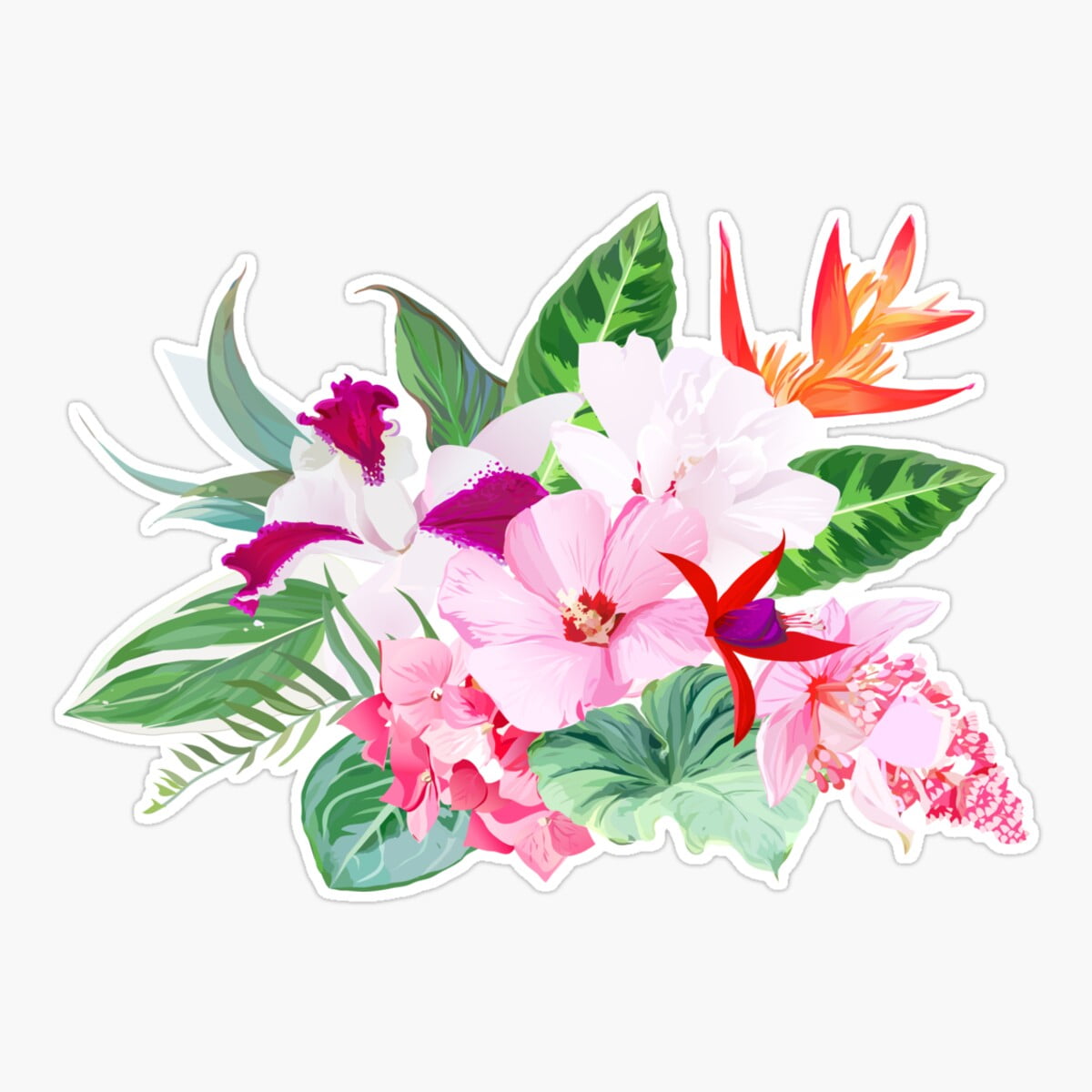 Onim Exotic Tropical Floral Vector Bouquet Sticker, Phone Decal Water ...