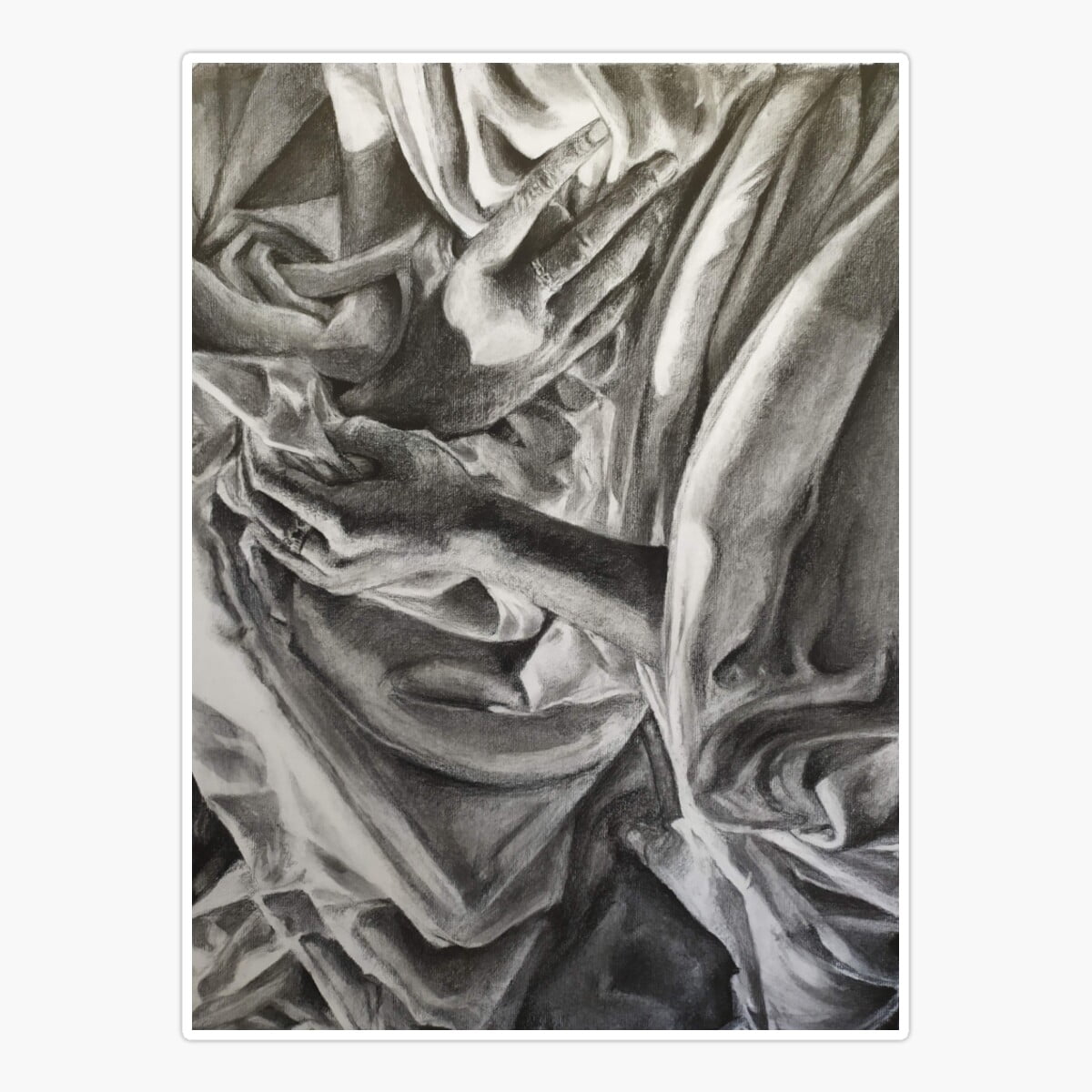 Onim Fabric And Hands Charcoal Piece Sticker, Phone Decal Water Bottle ...