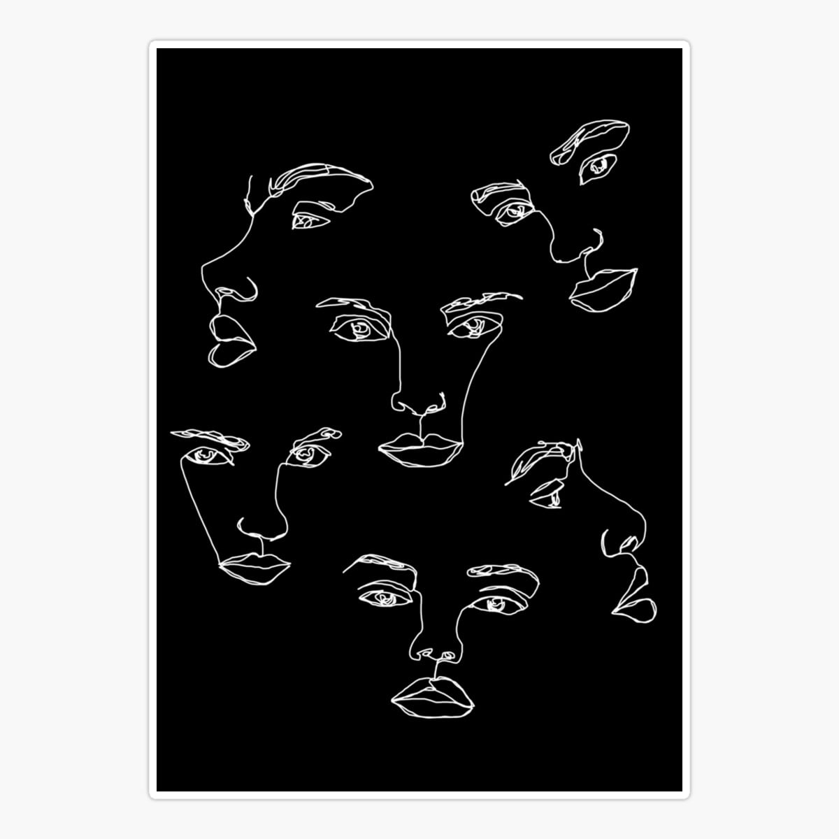 Onim Faces Line Drawing Illustration - Cyra Black Sticker, Phone Decal ...