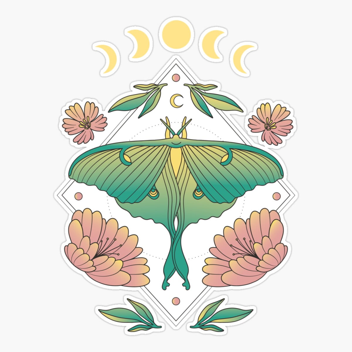 Onim Fairycore Butterfly Moon Phases Dark Aesthetic Sticker, Phone ...