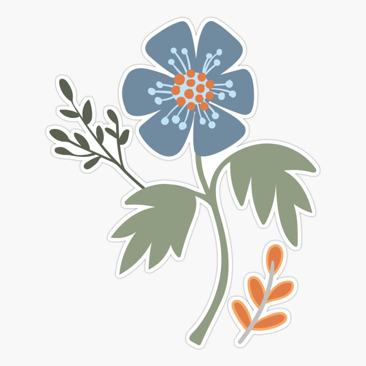 Onim Fall Foliage Floral And Leaf Print Navy, Green, Orange Sticker ...