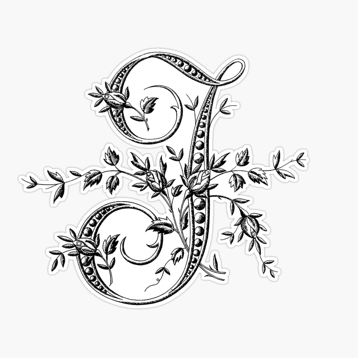 Onim Fancy French Antique Monogram Letter - J - Sticker, Phone Decal ...
