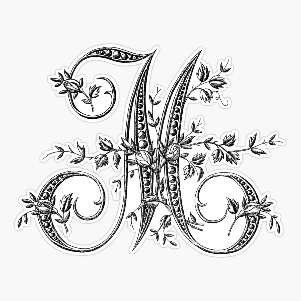 Onim Fancy French Antique Monogram Letter - M - Sticker, Phone Decal ...