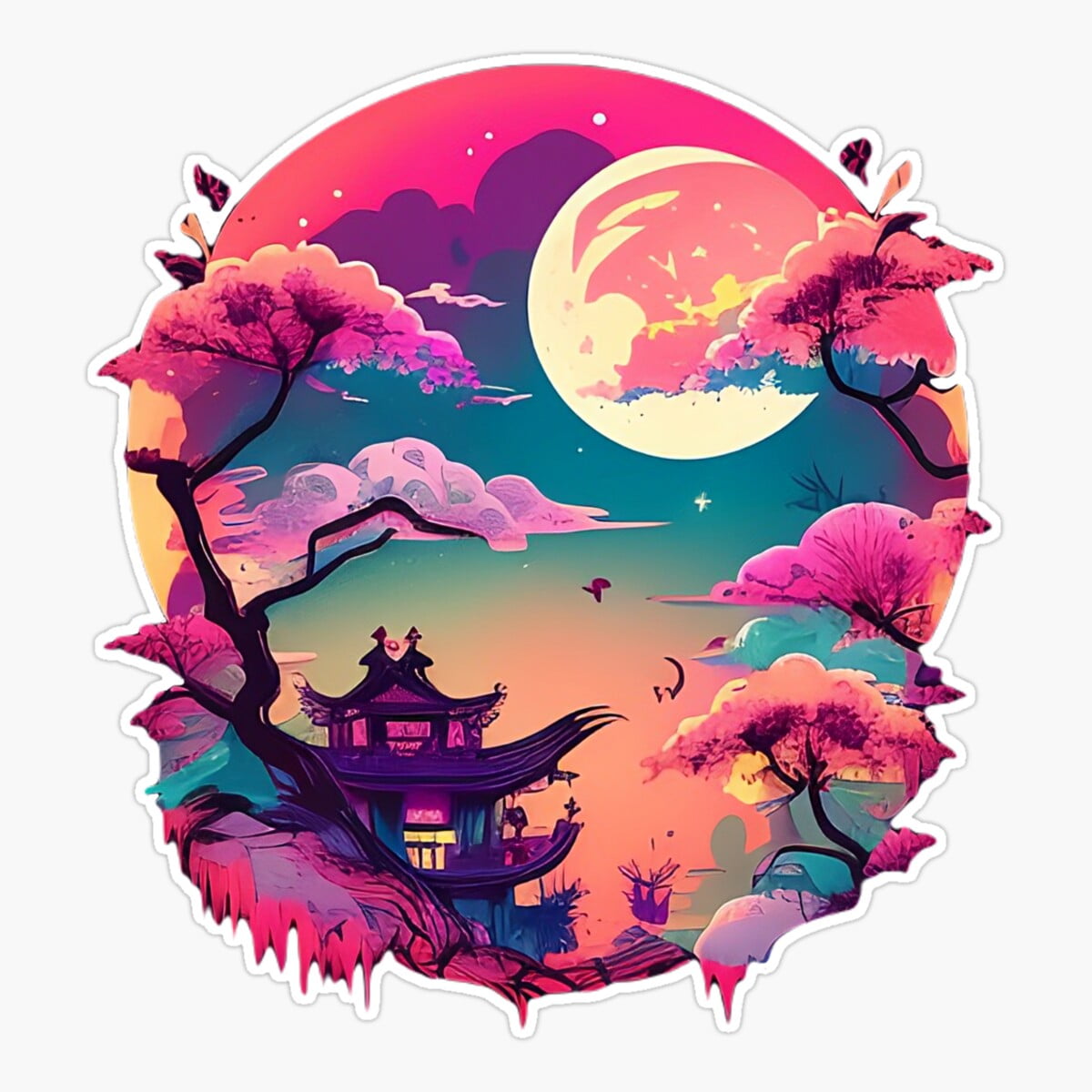 Onim Fantasy Japanese Castle Sticker, Phone Decal Water Bottle Stickers ...