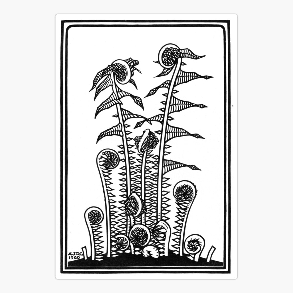 Onim Ferns - 1920S Block Print Sticker, Phone Decal Water Bottle ...