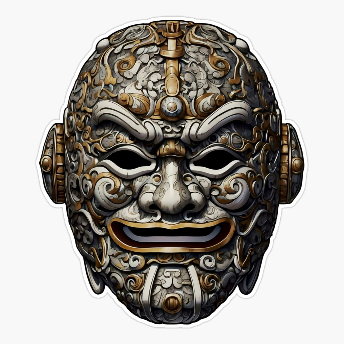 Onim Feudal Japanese War Mask Sticker, Phone Decal Water Bottle Stickers Car Decals, Funny ...