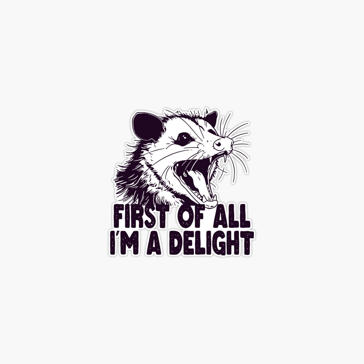 Onim First Of All I'M A Delight Sarcastic Angry Opossum Sticker, Phone ...