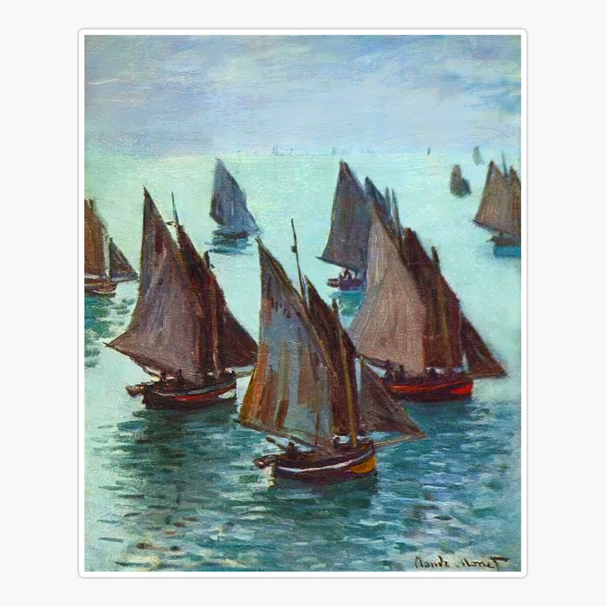 Onim Fishing Boats Calm Sea, , Claude Monet Sticker, Phone Decal Water ...