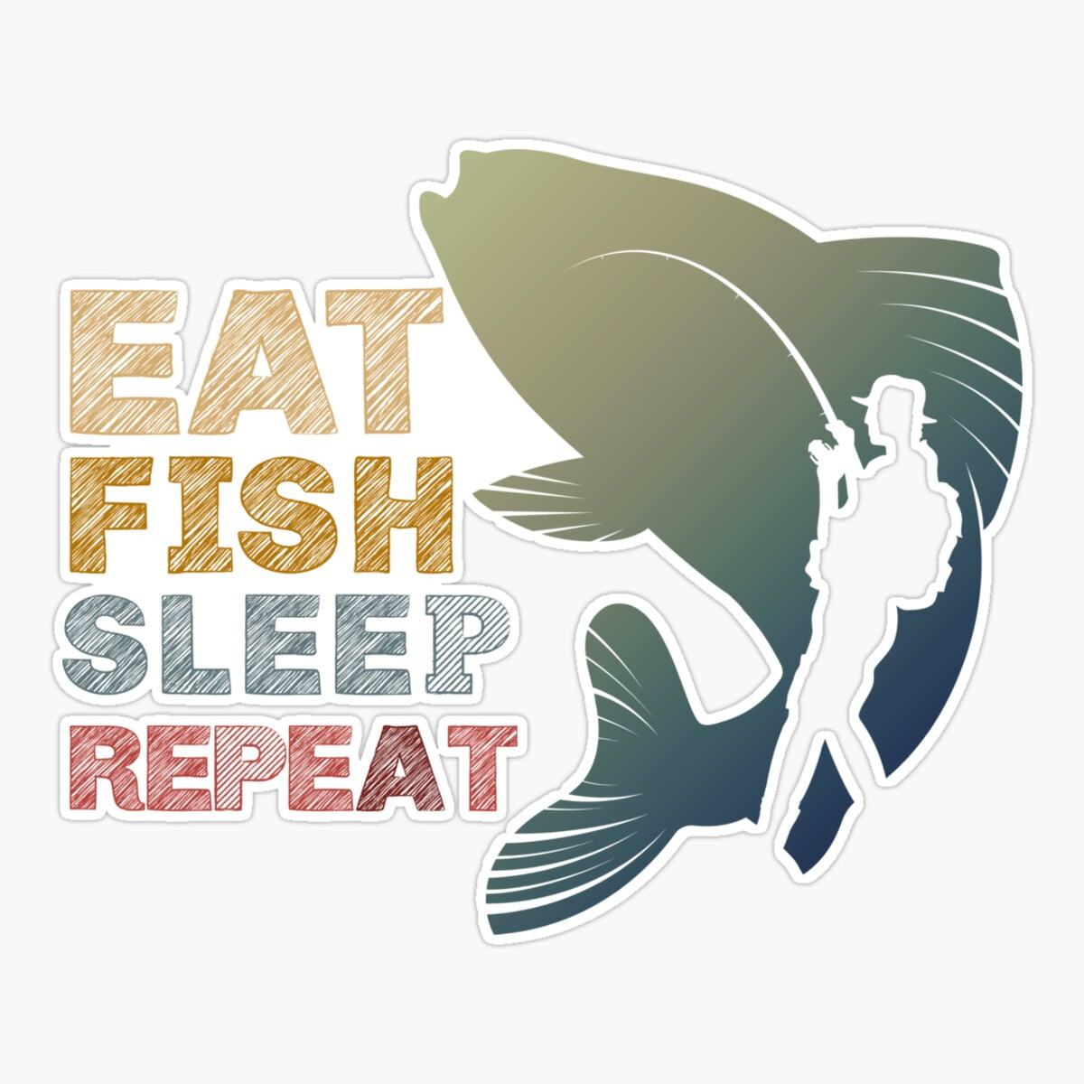 Onim Fishing-Eat Fish Sleep Repeat Big Fish Sticker, Phone Decal Water ...