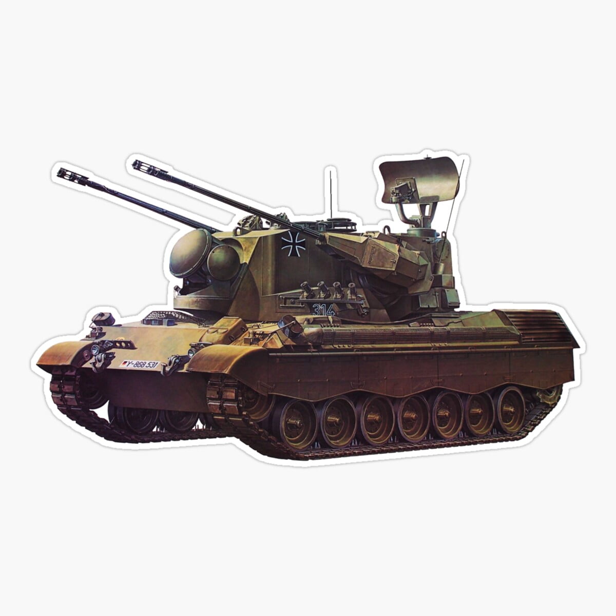 Onim Flakpanzer Gepard German Tank Sticker, Phone Decal Water Bottle ...