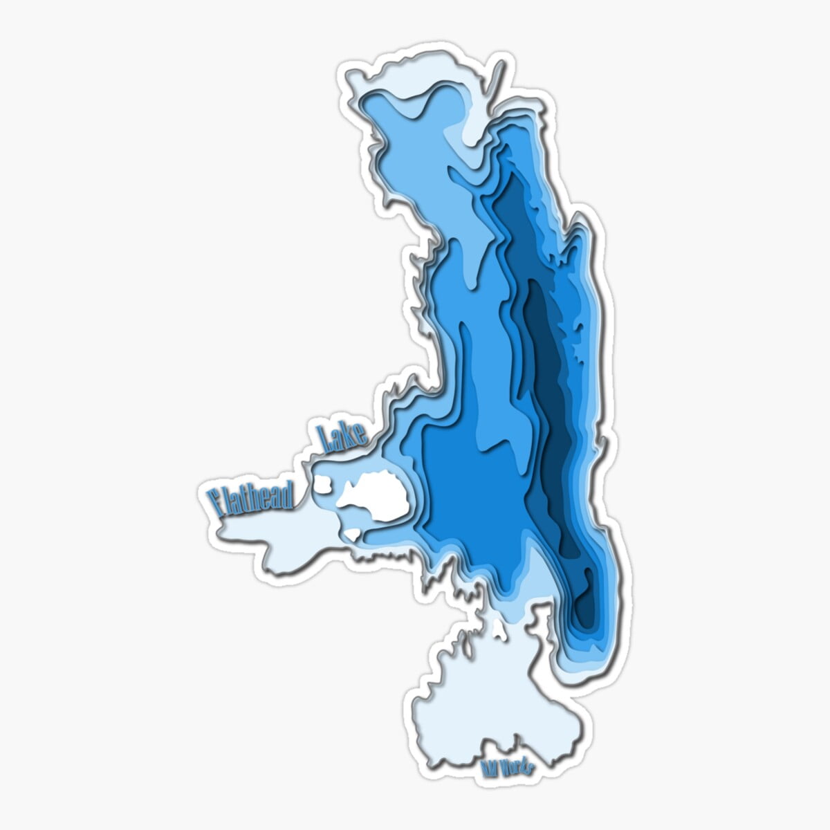 Onim Flathead Lake Depth Map Sticker, Phone Decal Water Bottle Stickers ...