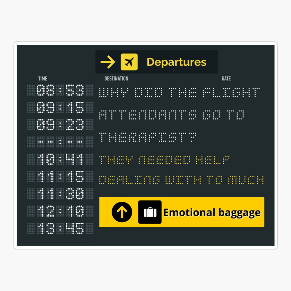 Onim Flight Attendant Emotional Baggage Sticker, Phone Decal Water ...