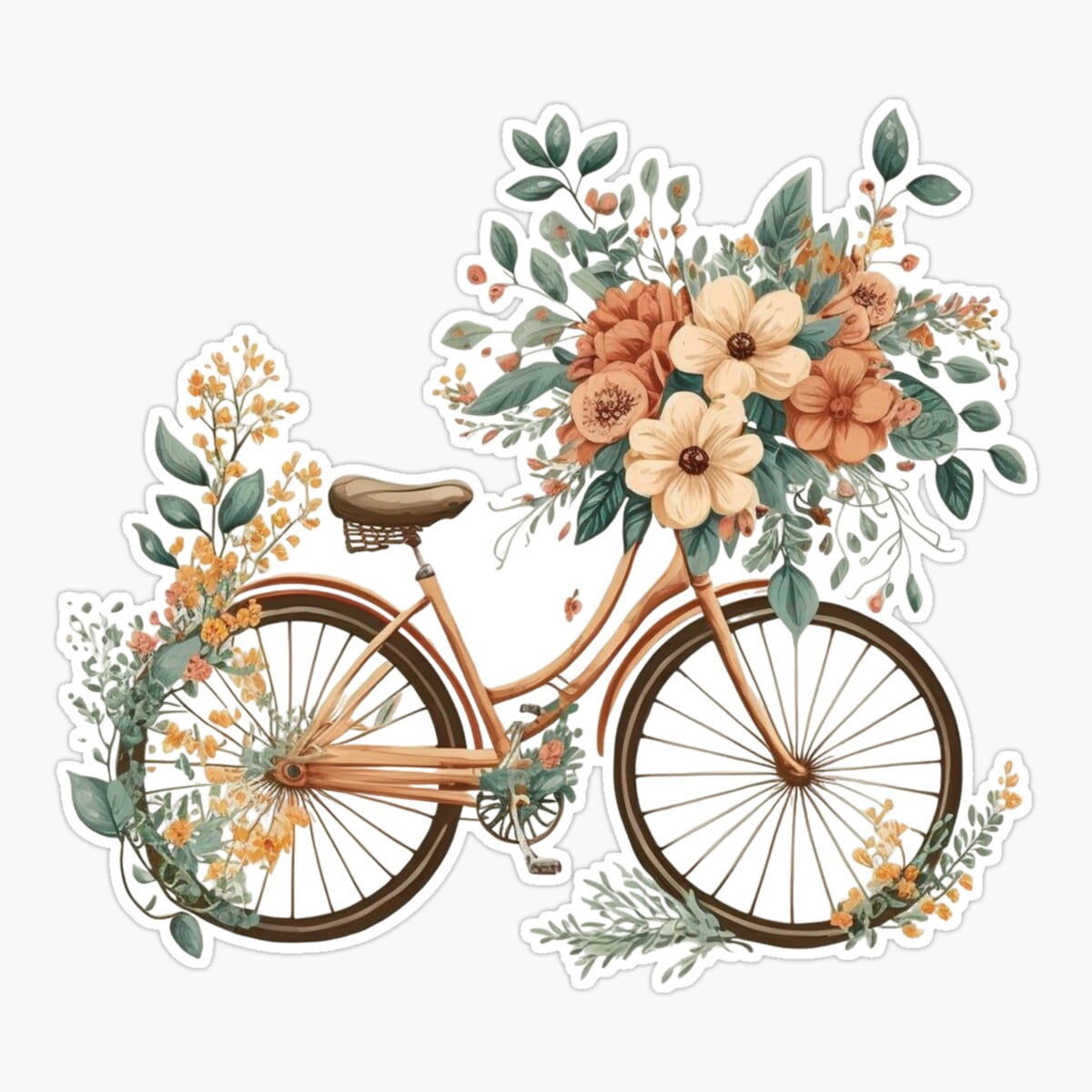 Onim Floral Bicycle Cottagecore Sticker, Phone Decal Water Bottle ...