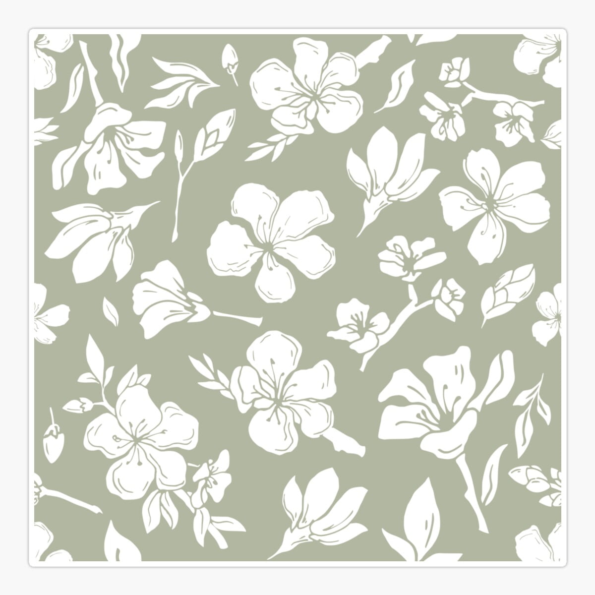 Onim Floral Buds, Sage Green Sticker, Phone Decal Water Bottle Stickers ...