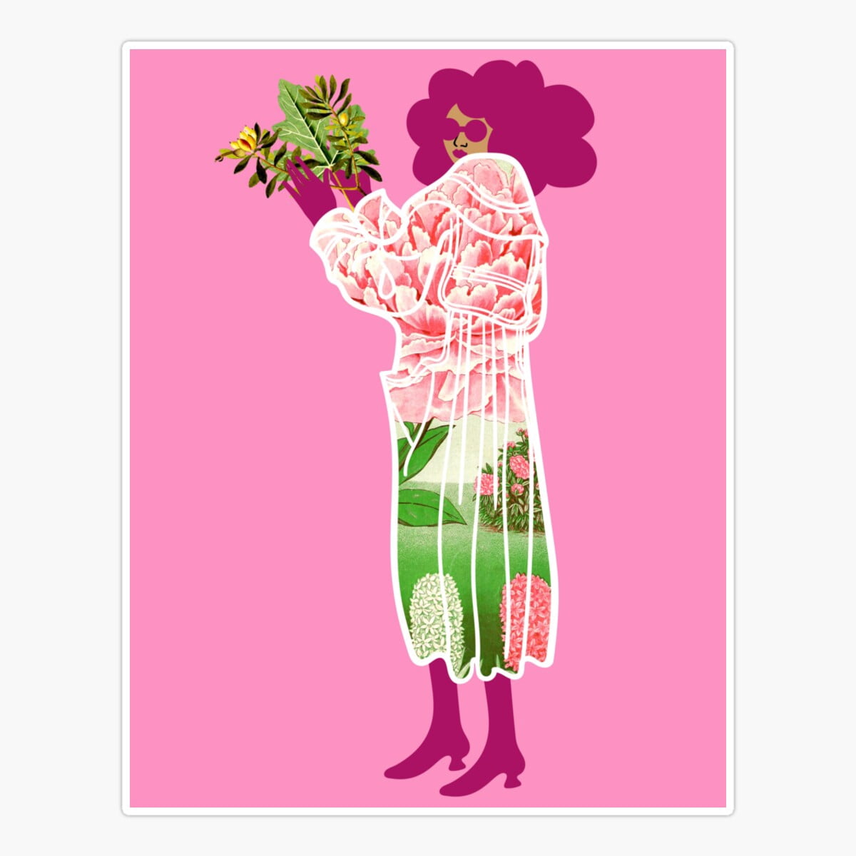 Onim Floral Coat Pink Sticker, Phone Decal Water Bottle Stickers Car ...