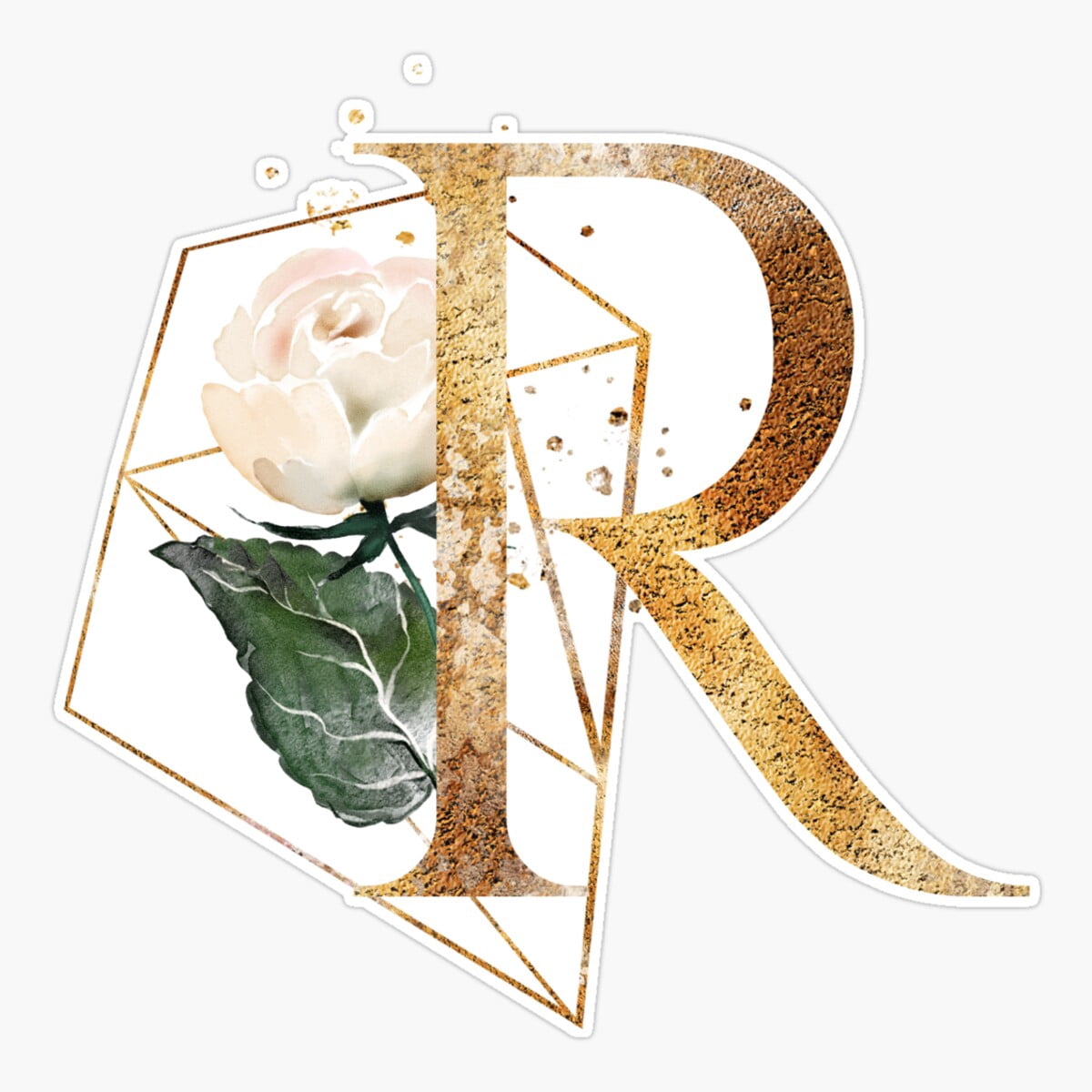 Onim Floral Geometric Polygon Monogram R Sticker, Phone Decal Water ...