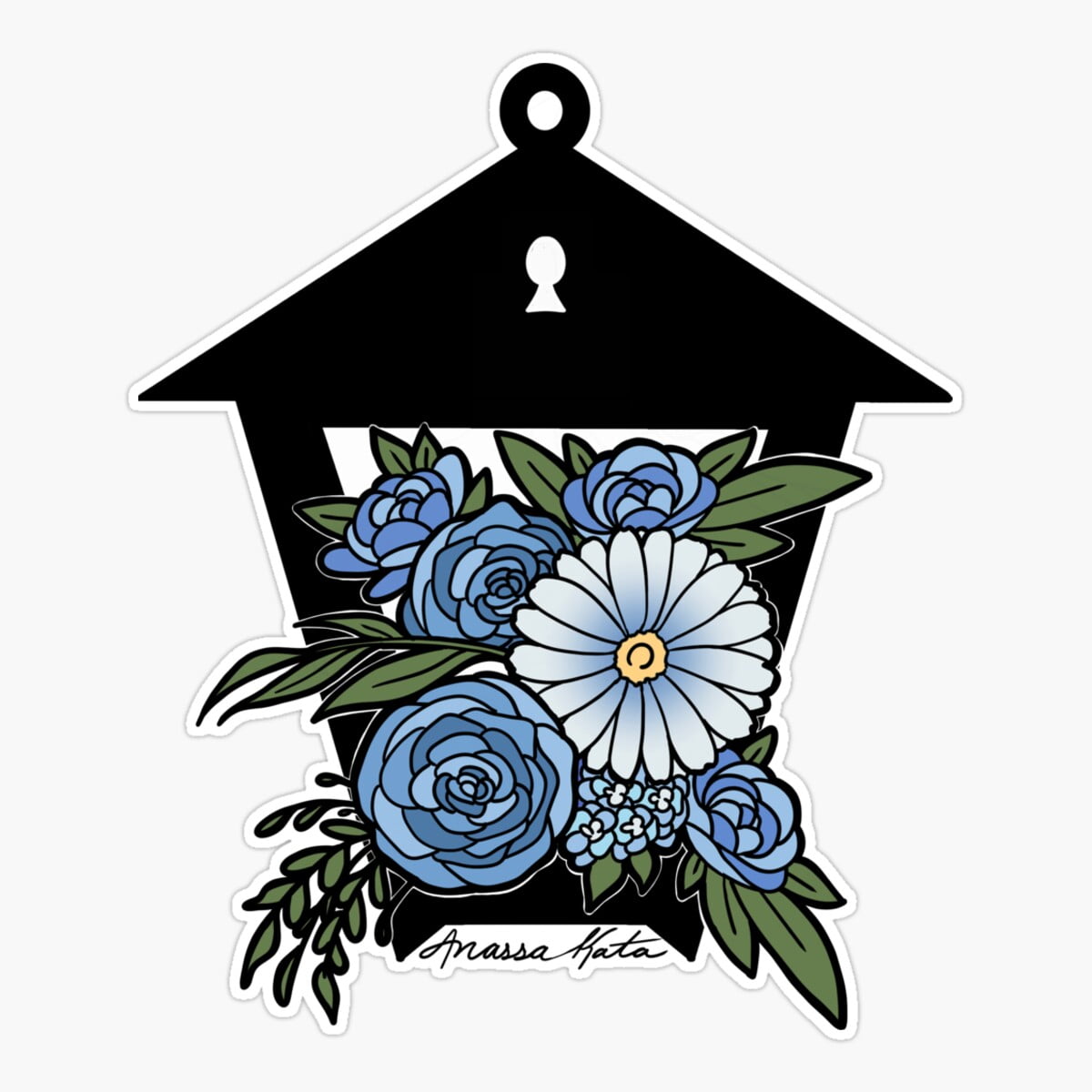 Onim Floral Lantern Light Blue Sticker, Phone Decal Water Bottle ...