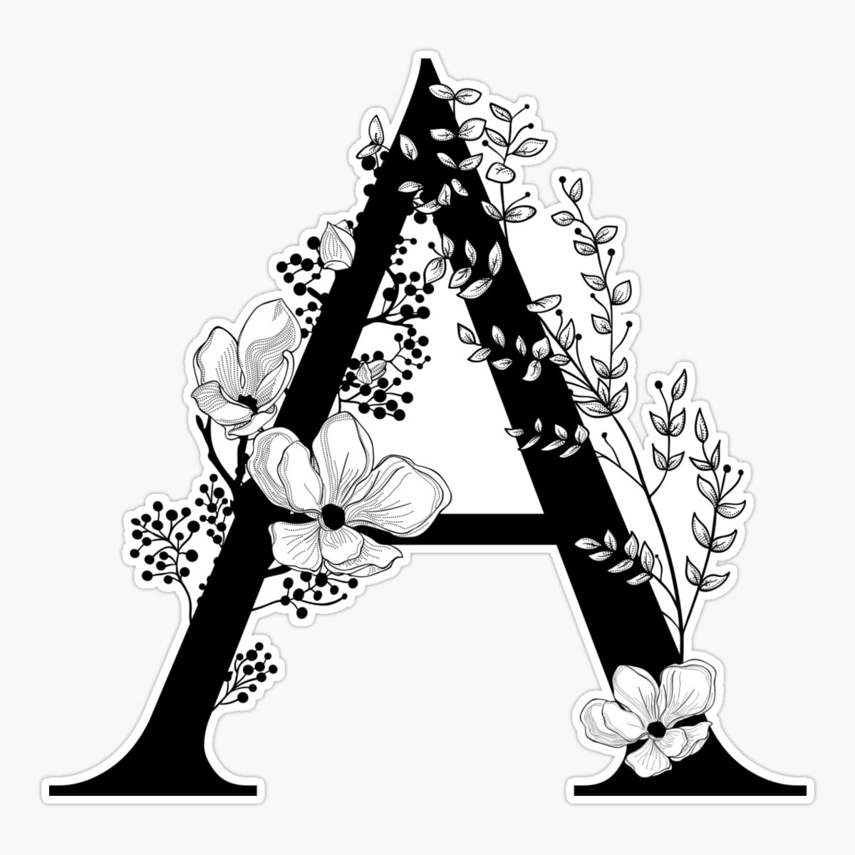 Onim Floral Letter A Sticker, Phone Decal Water Bottle Stickers Car ...
