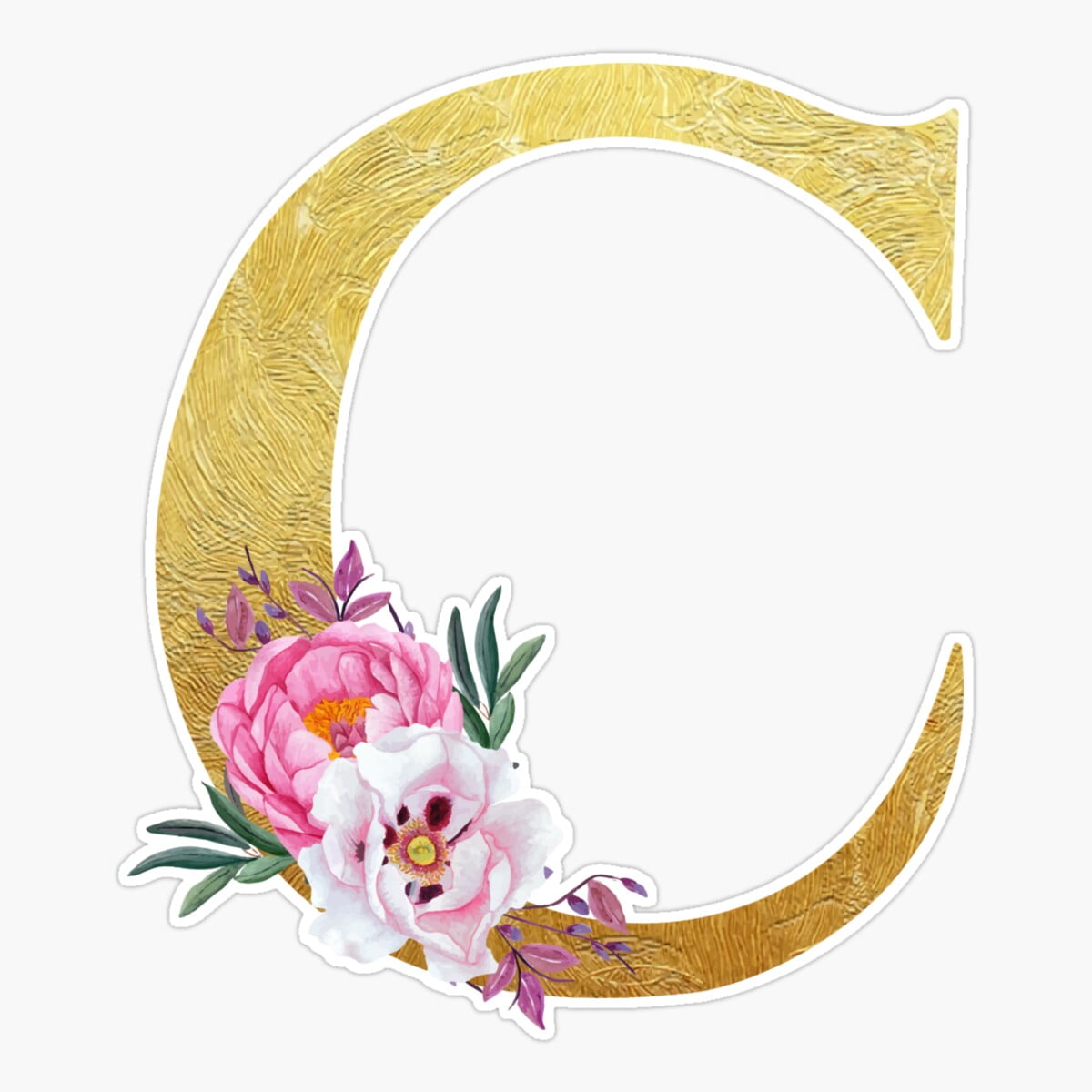 Onim Floral Letter C Sticker, Phone Decal Water Bottle Stickers Car ...